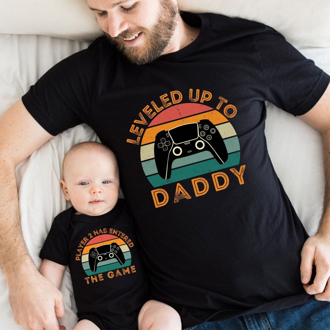 Retro Sunset New Dad Shirt Matching Baby Bodysuit, Gamer Dad Shirt ...
