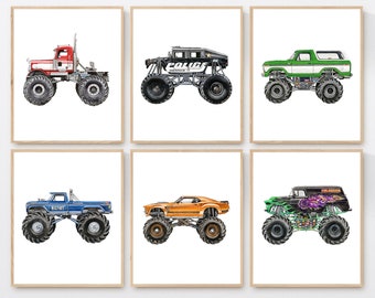 Set of 6 Monster Trucks Wall Art Printables for Boys-instant - Etsy
