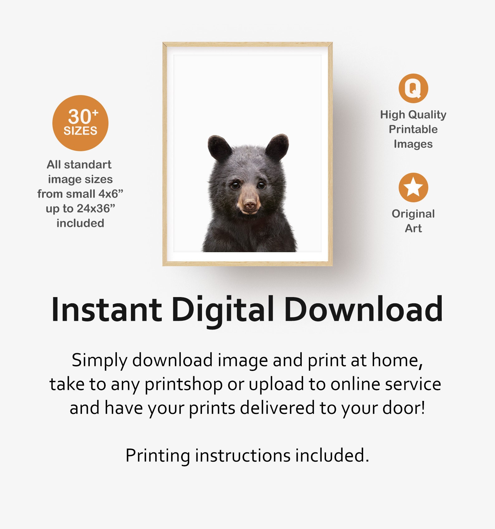 Baby Bear Print Printable Nursery Wall Art Animal Prints | Etsy