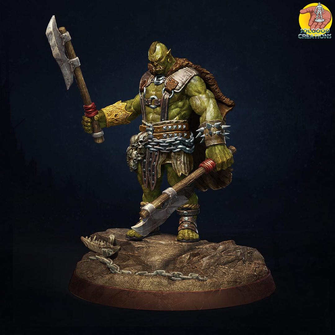 Male Orc Warrior With Two Weapons Custom 3D Printed Miniature With Base ...