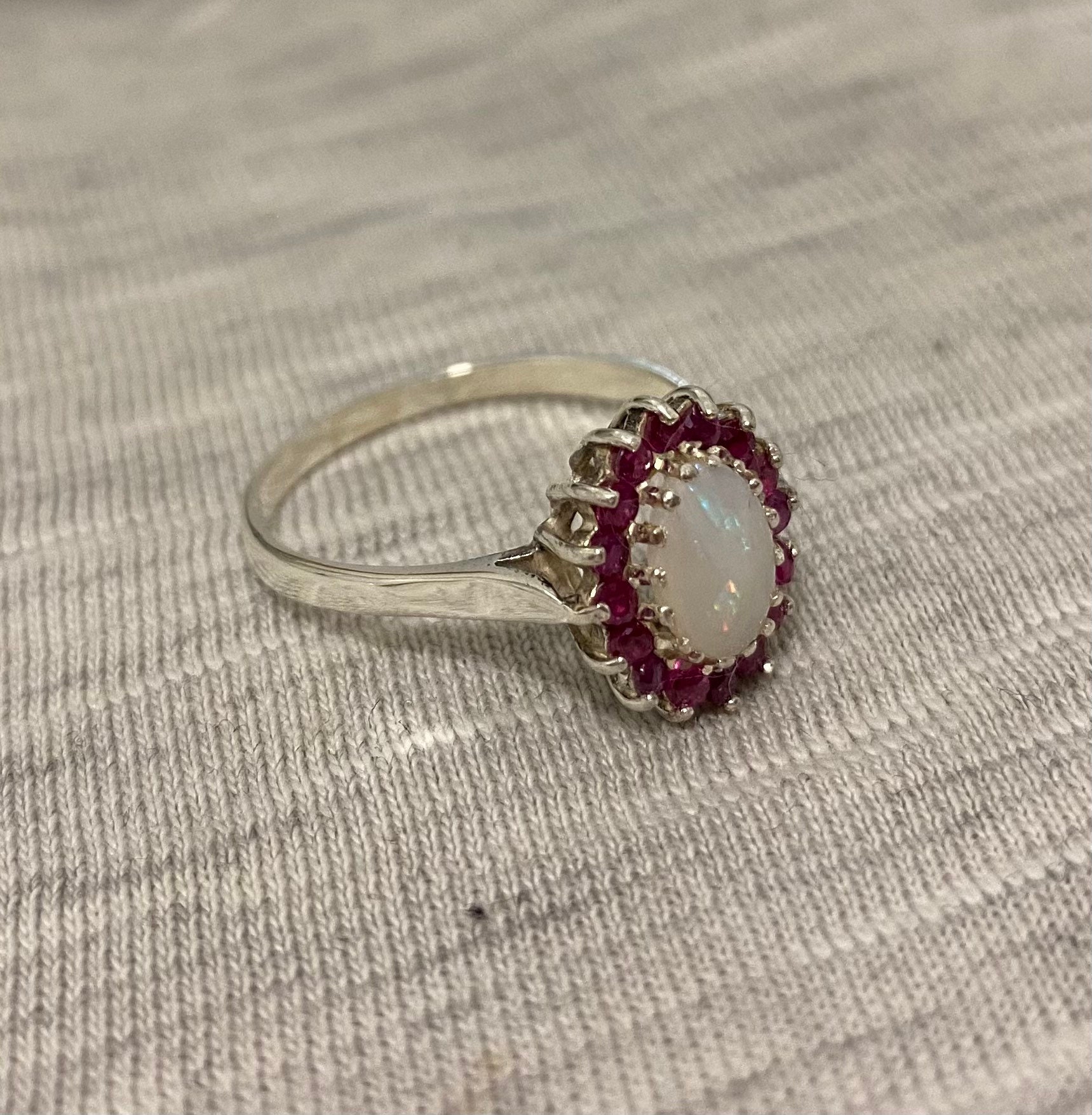 Sterling Silver Opal and Ruby Cluster Ring Victorian Style | Etsy