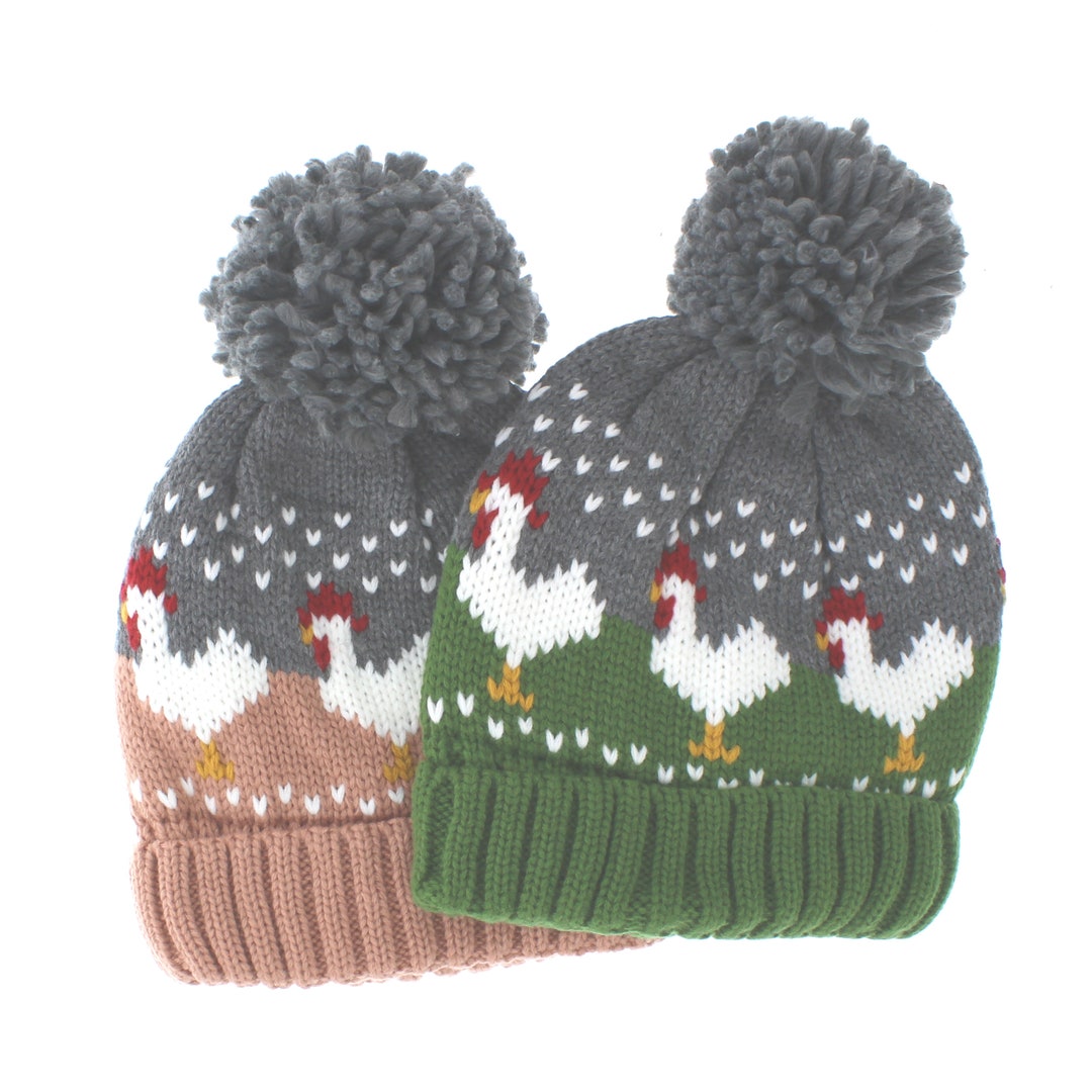 Chicken Turn up Ribbed Bobble Pom Hat Fully Lined Adults One Size - Etsy UK