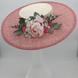 Pink Boater Hat, Wide Brim Boater Hat, Summer Hat, Pink and White ...