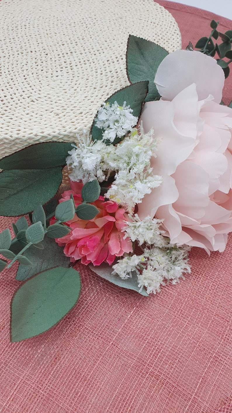 Pink Boater Hat, Wide Brim Boater Hat, Summer Hat, Pink and White ...