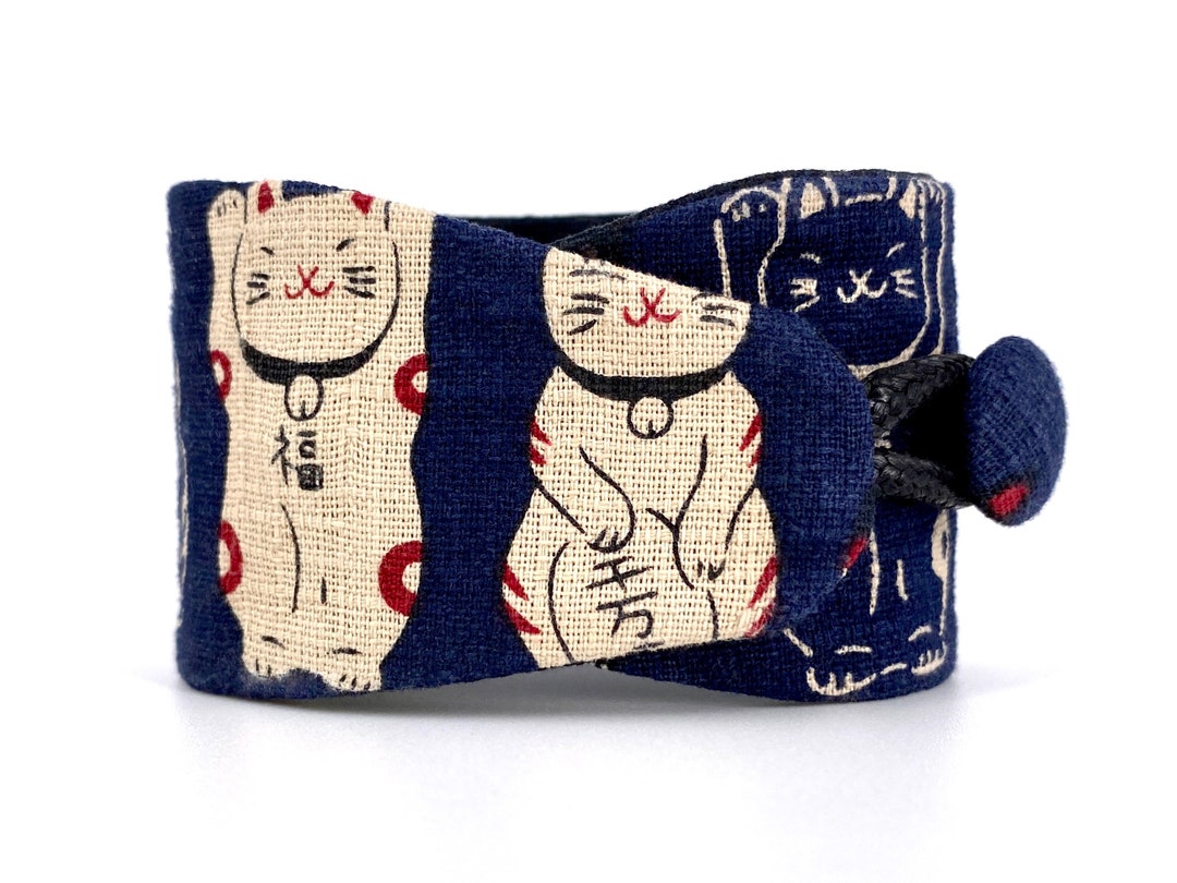 OBI One Japanese Cuff Bracelet White and Blue Maneki-neko - Etsy