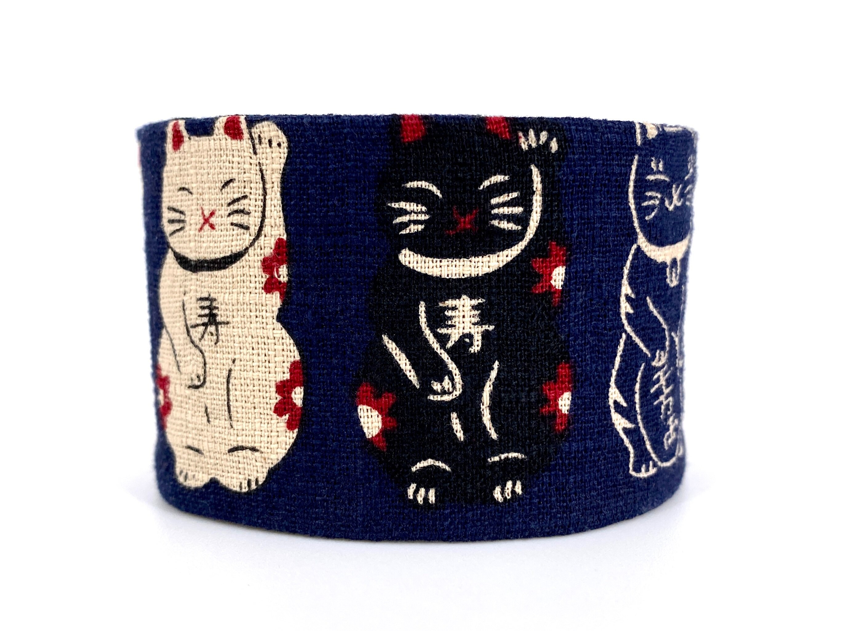 OBI One Japanese Cuff Bracelet White and Blue Maneki-neko - Etsy