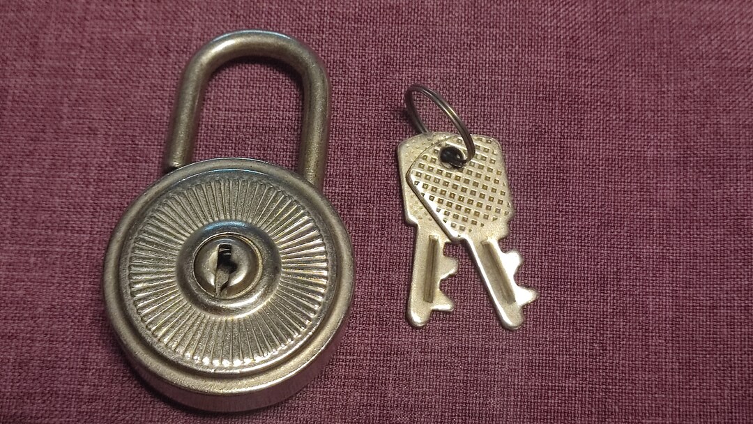 Vintage Silvery Small Padlock, Old Pressed Metal Lock With 2 Key ...