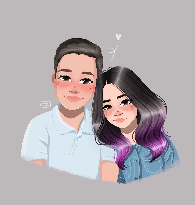 Custom Couple Cute Cartoon Hand Drawn Portrait 2 Person | Etsy