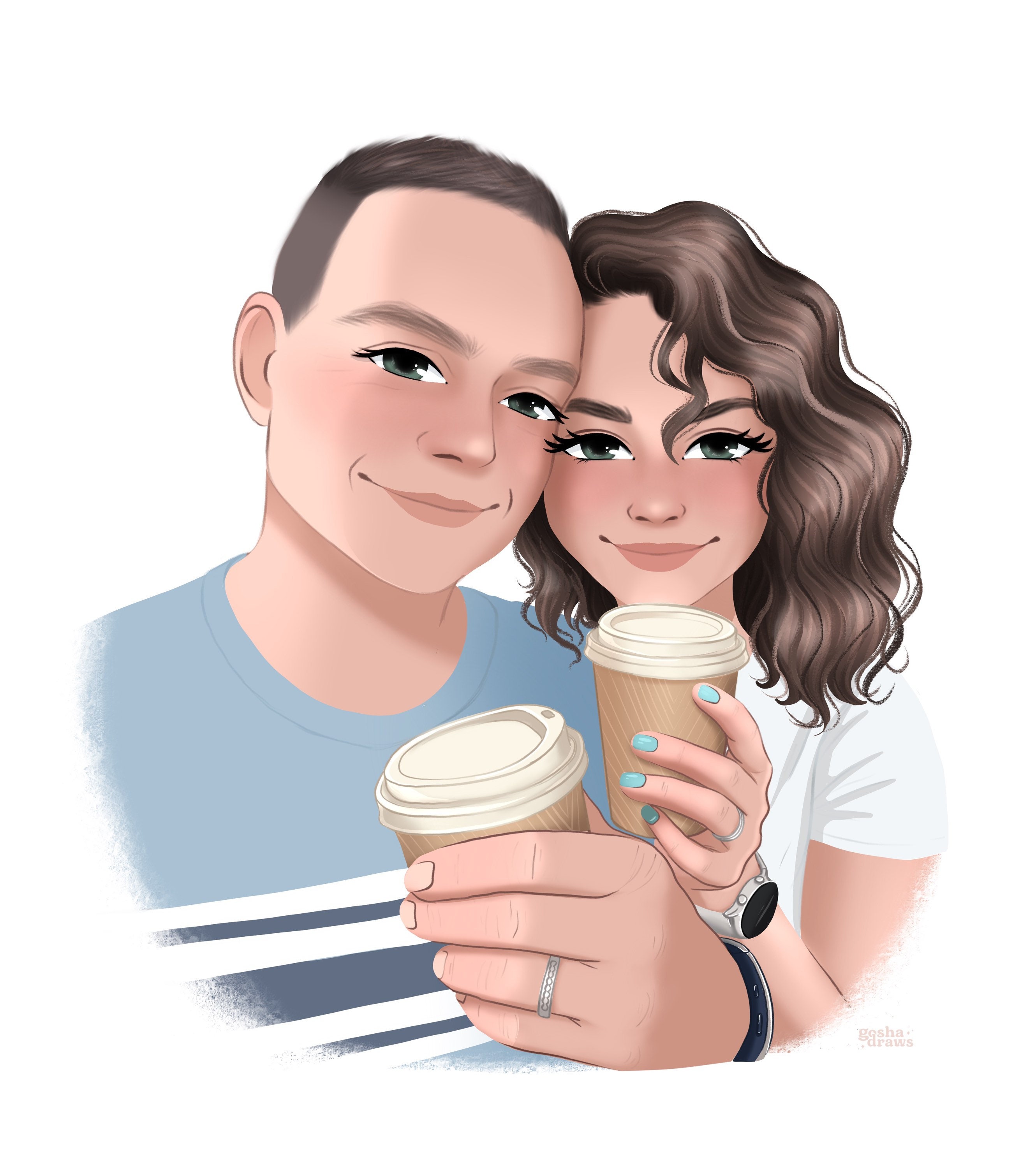 Custom Couple Cute Cartoon Hand Drawn Portrait 2 Person - Etsy