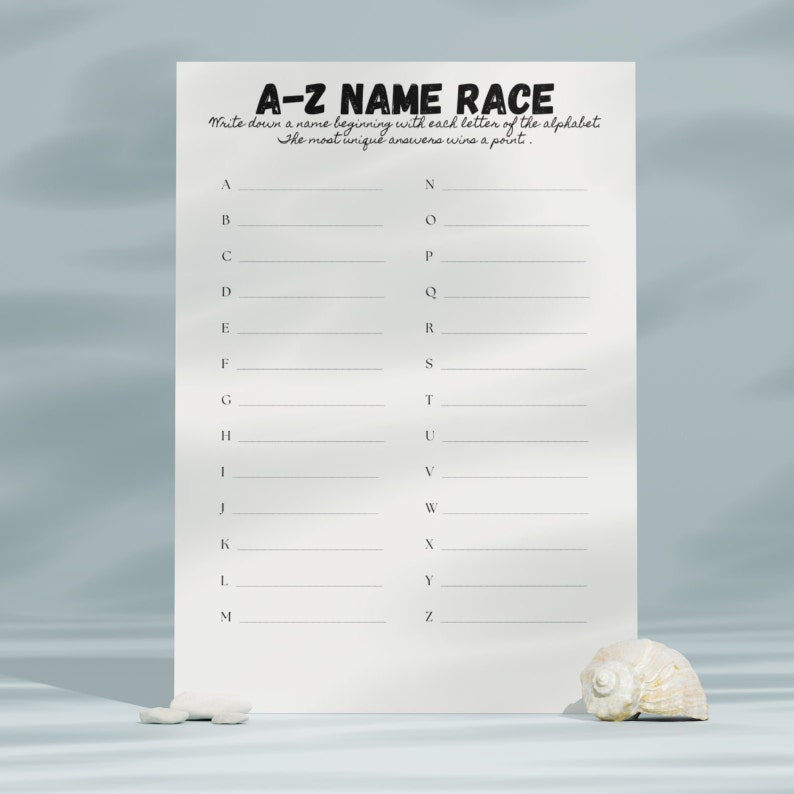 A-Z Name Race | Icebreaker Games | Games Night | INSTANT DOWNLOAD - Etsy