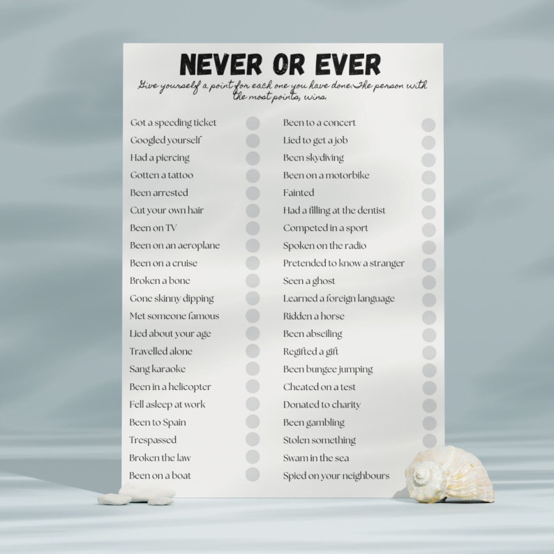 Never or Ever | Never Have I Ever | Quiz Night | INSTANT DOWNLOAD - Etsy