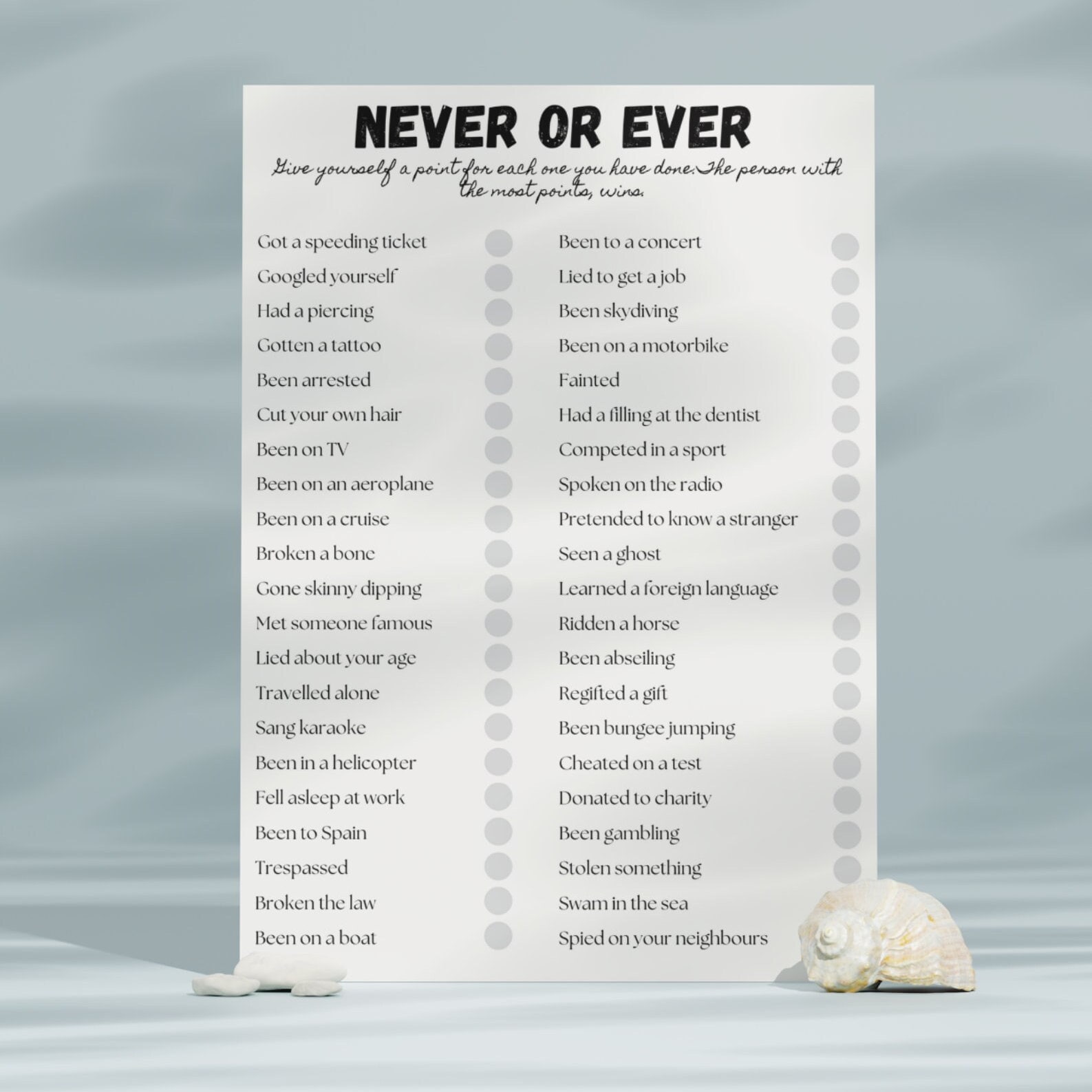 Never or Ever | Never Have I Ever | Quiz Night | INSTANT DOWNLOAD - Etsy
