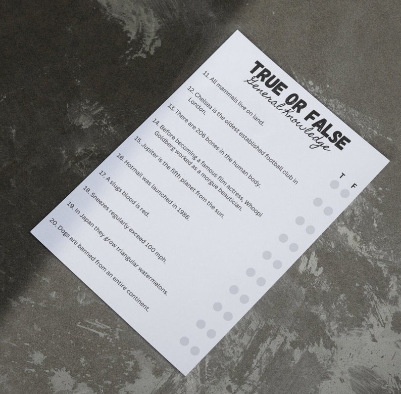 True or False Quiz Printable | Family Quiz | Friends Quiz | General ...