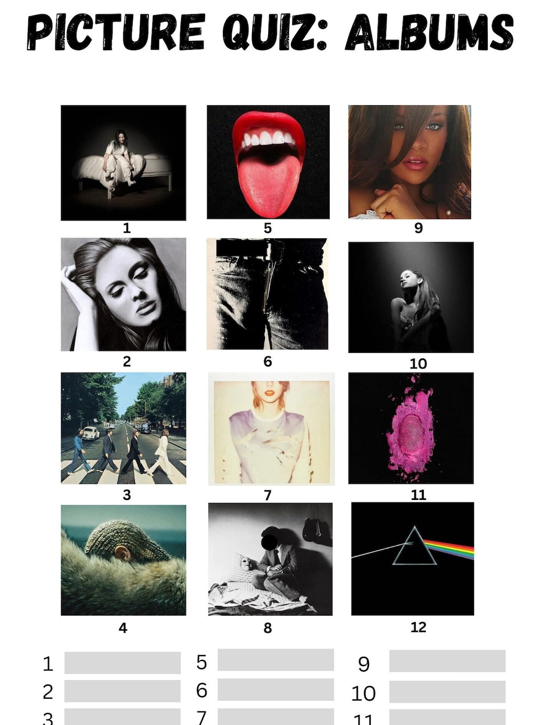Music Album Picture Quiz Albums Quiz Quiz Night Games - Etsy
