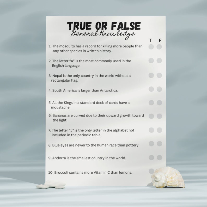 True or False Quiz Printable | Family Quiz | Friends Quiz | General ...