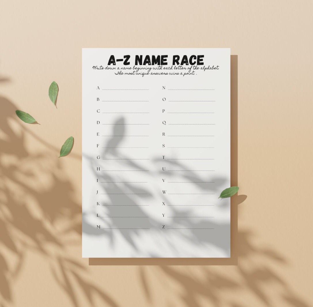 A-Z Name Race | Icebreaker Games | Games Night | INSTANT DOWNLOAD - Etsy