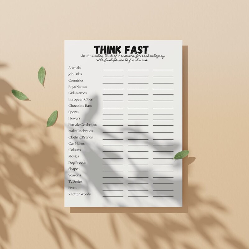 Think Fast Printable - Etsy