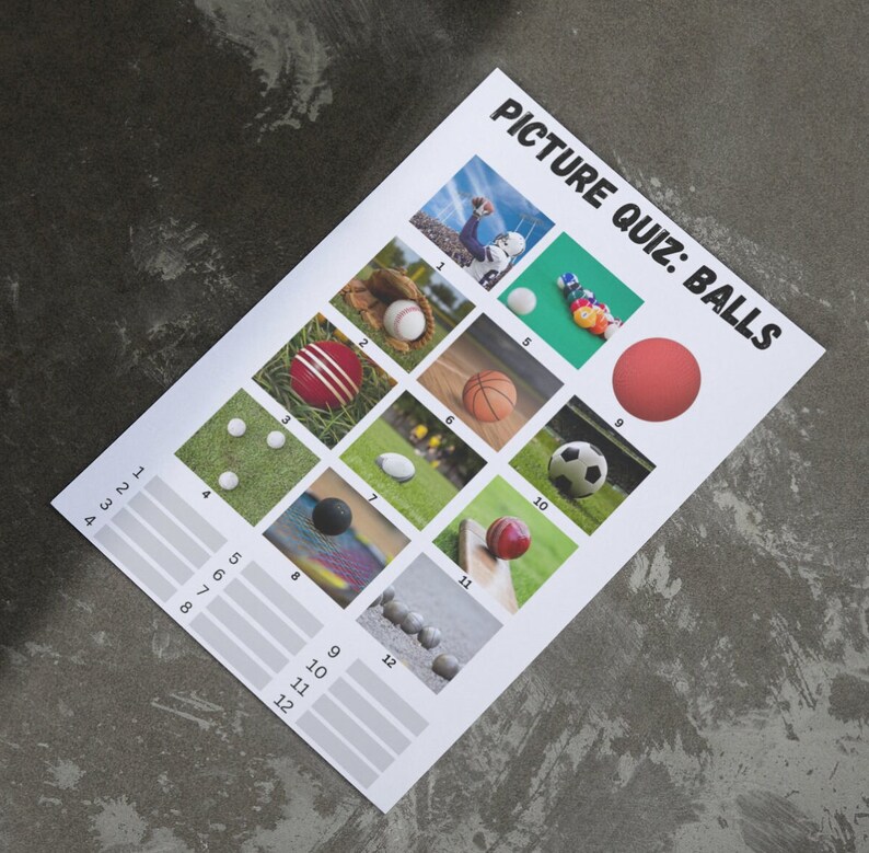 Sports Balls Picture Quiz Game: Family Quiz Night (PDF Download A4 Size ...