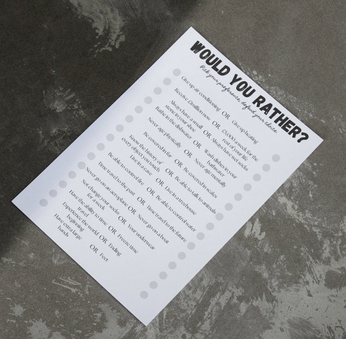 Would You Rather Games Night Family Games INSTANT DOWNLOAD - Etsy