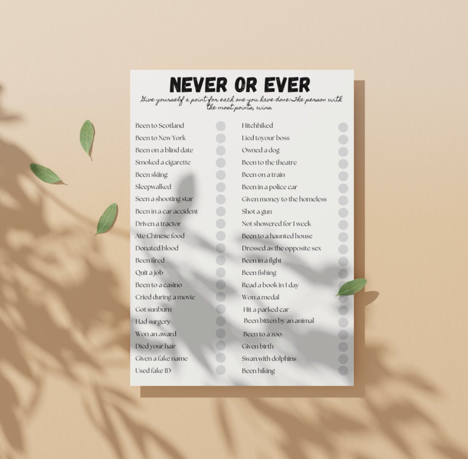 Never or Ever | Never Have I Ever | Quiz Night | INSTANT DOWNLOAD - Etsy