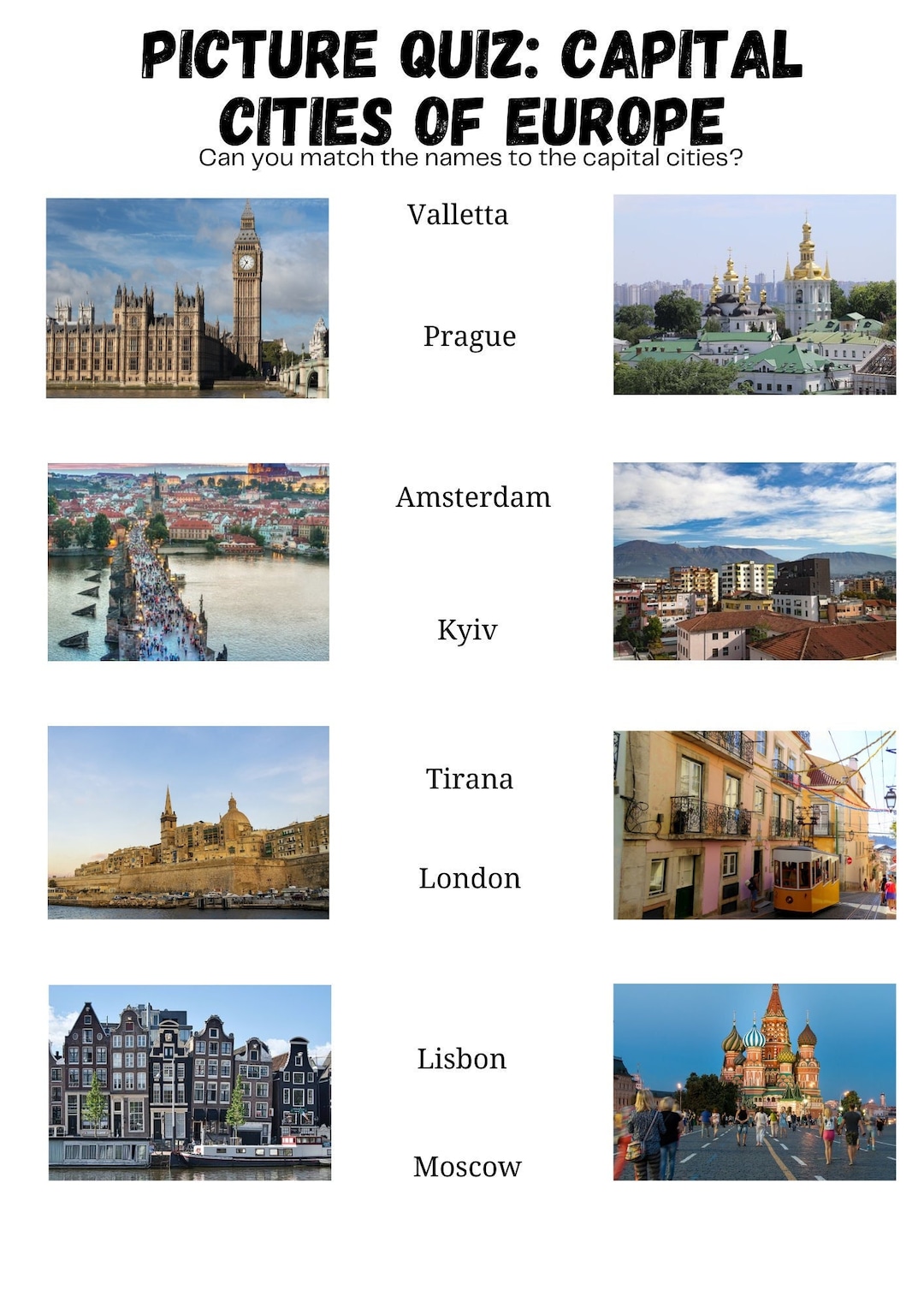 Capital Cities of Europe Quiz Family Quiz Quiz Nights - Etsy