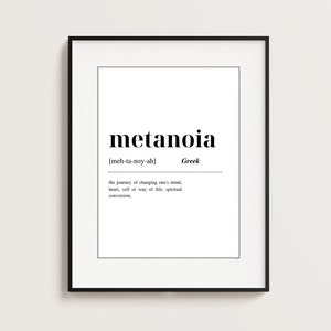 Metanoia Definition Greek Word Definition Wall Art Quote INSTANT ...