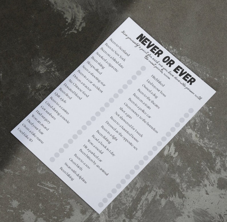 Never or Ever | Never Have I Ever | Quiz Night | INSTANT DOWNLOAD - Etsy