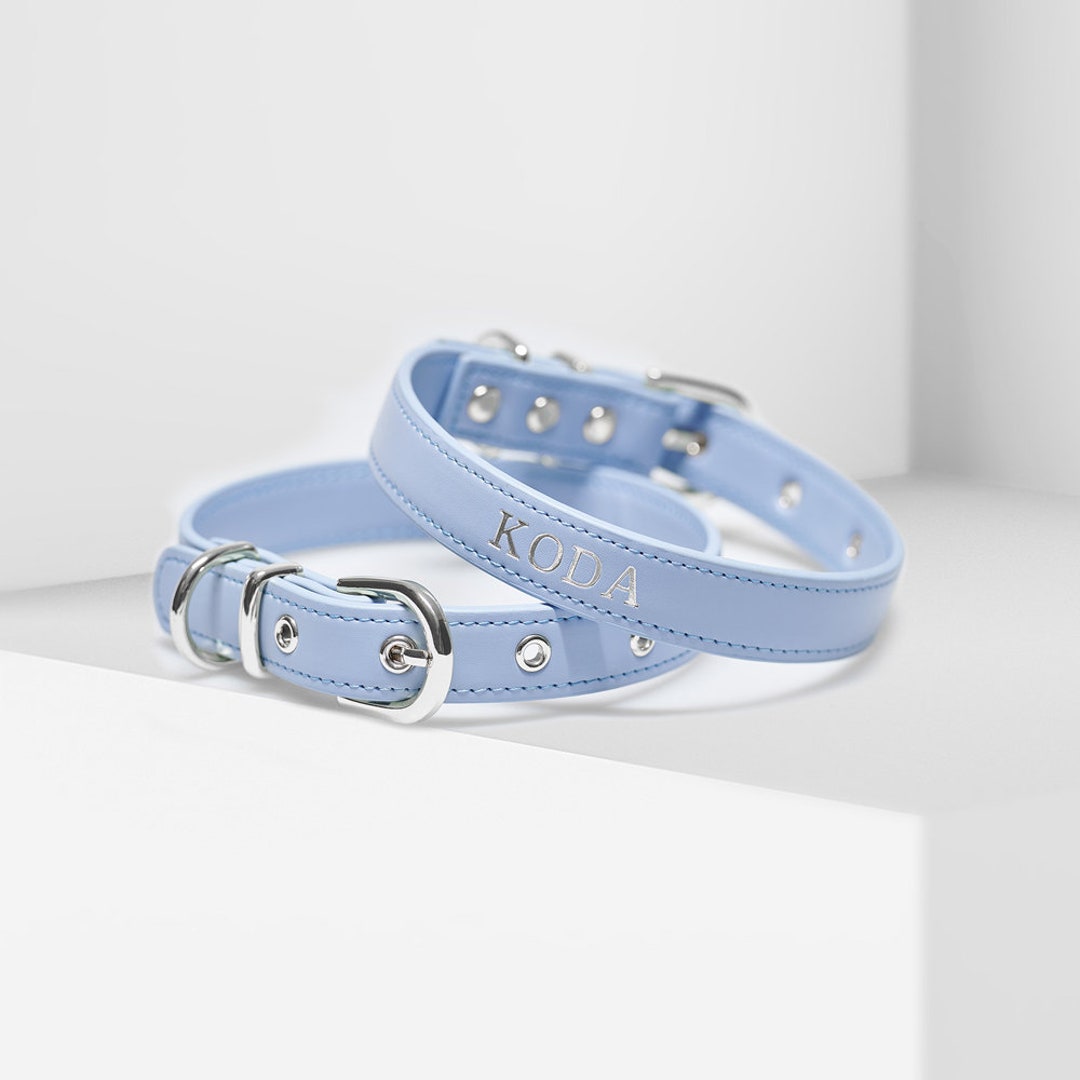Luxe Light Blue - Premium Personalised Pet Collar (silver) - Etsy