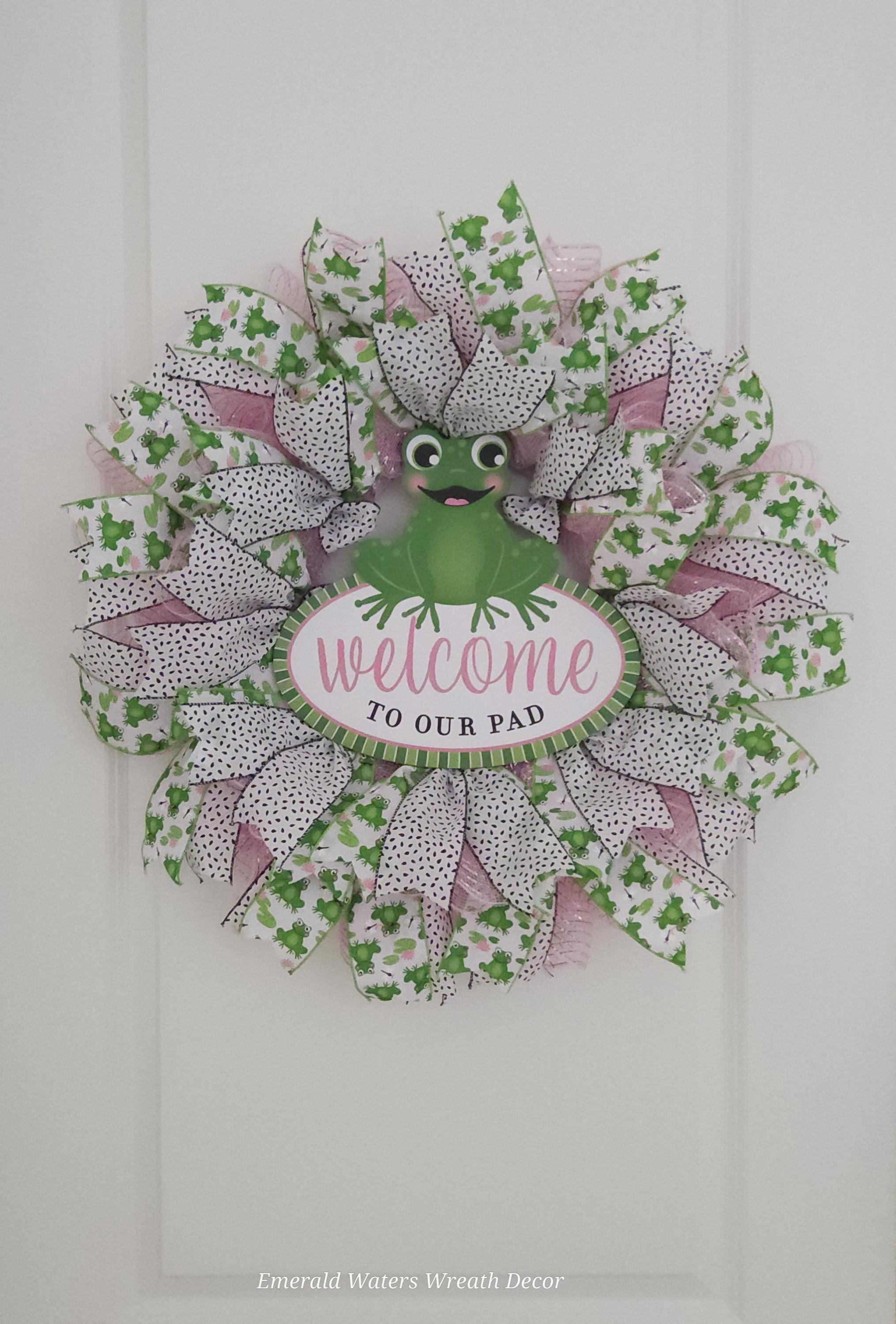 HAPPY FROG WELCOME Wreath, Pink Mesh, Daisy, Spring, Summer, Farmhouse ...