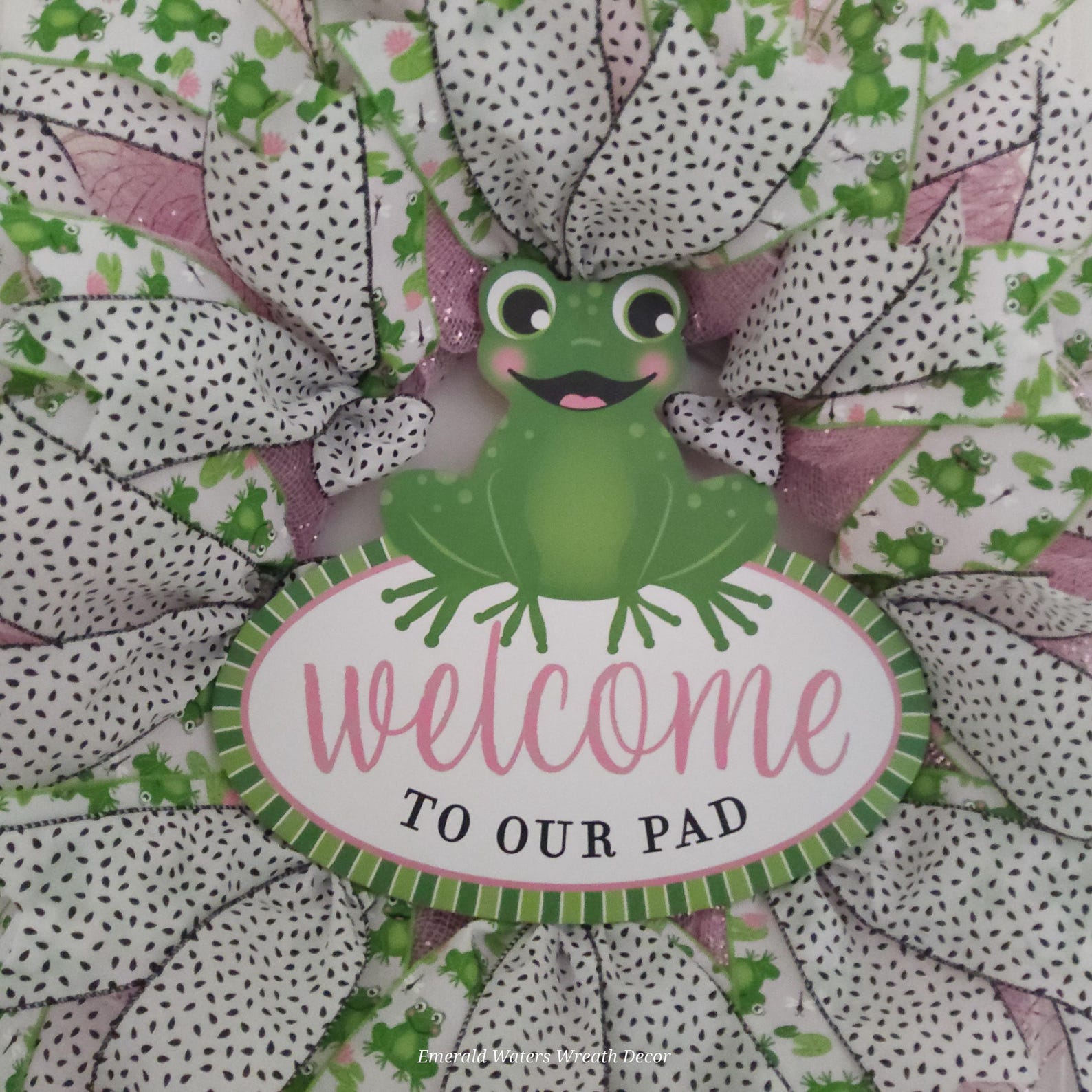 HAPPY FROG WELCOME Wreath, Pink Mesh, Daisy, Spring, Summer, Farmhouse ...