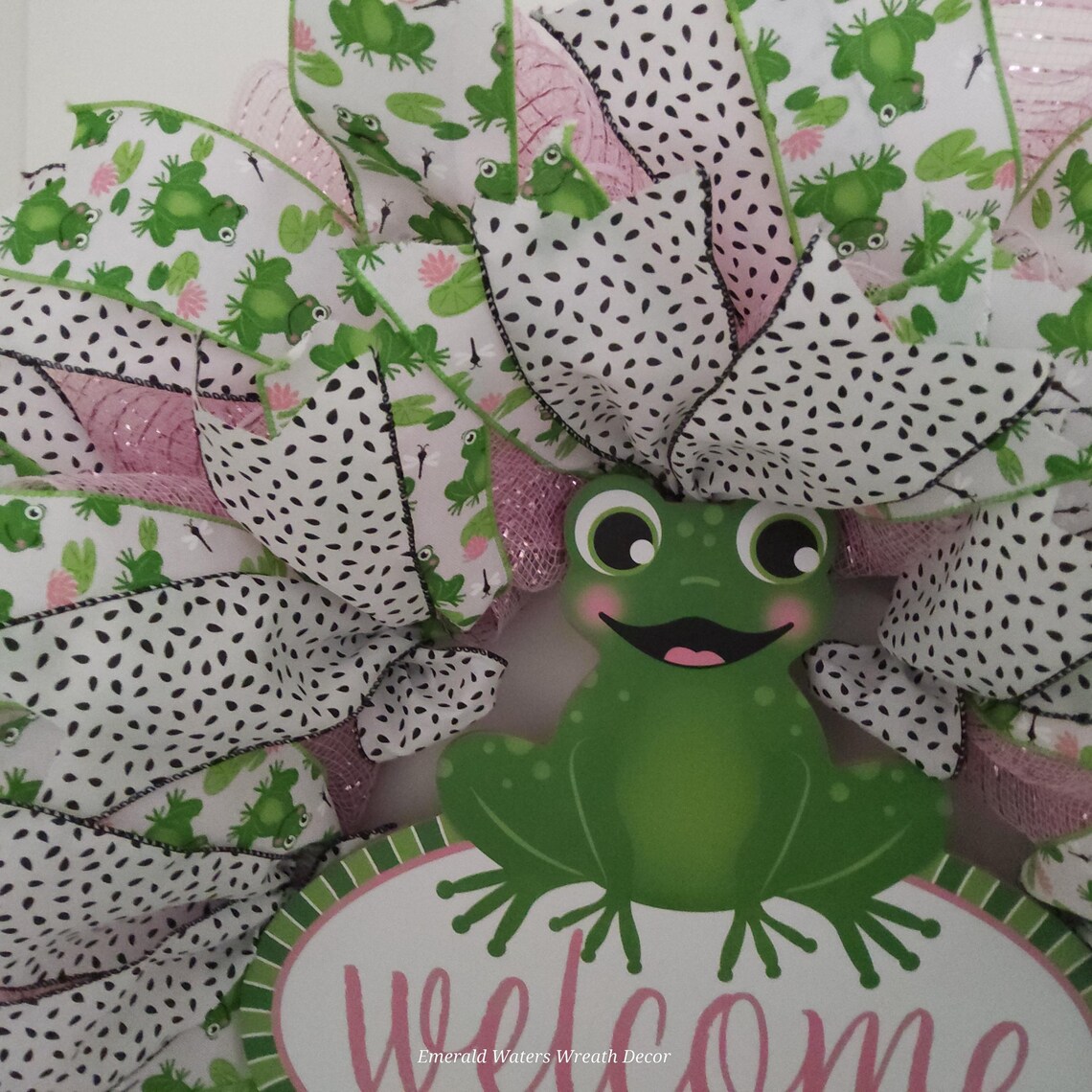 HAPPY FROG WELCOME Wreath, Pink Mesh, Daisy, Spring, Summer, Farmhouse ...