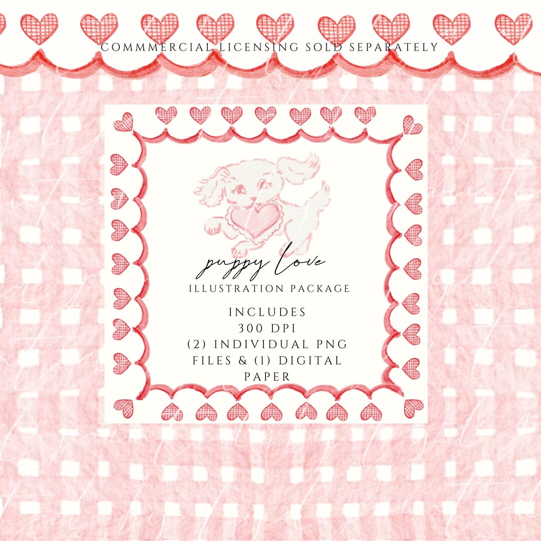 Puppy Love- Digital Watercolor Illustration Package - Valentines Pink ...