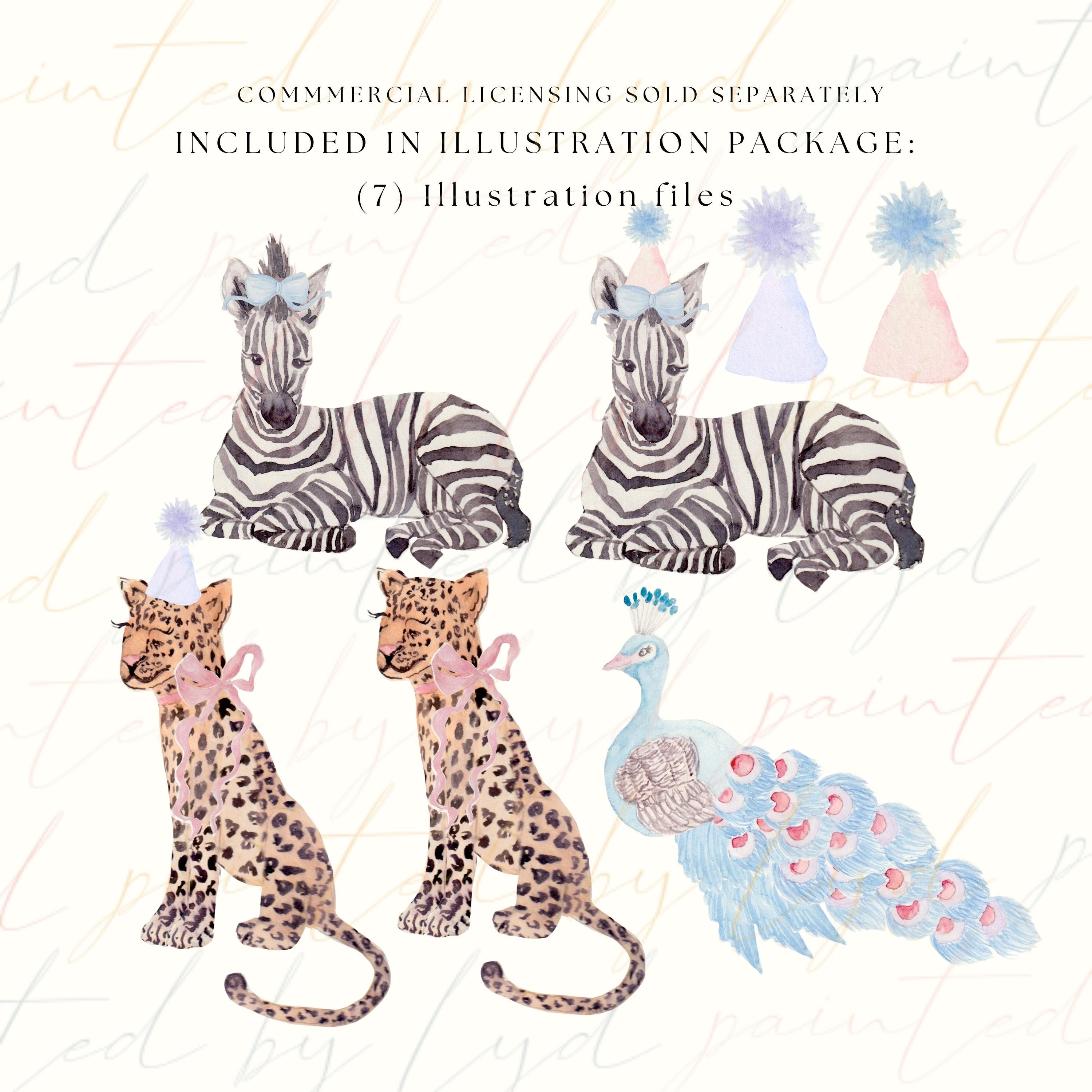 Pretty Party Animals Digital Watercolor Illustration Package - Etsy