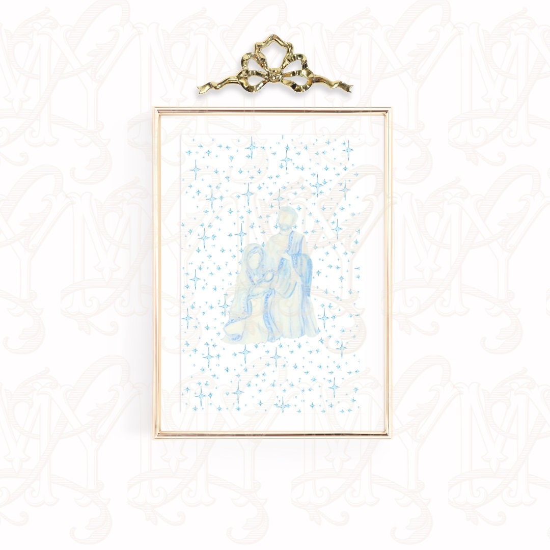 Blue and White Nativity Watercolor Art Print - Etsy
