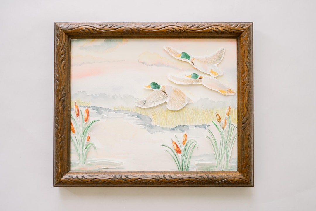 Duck Hunting Watercolor Painting Art - Cattails Western Southern Duck ...