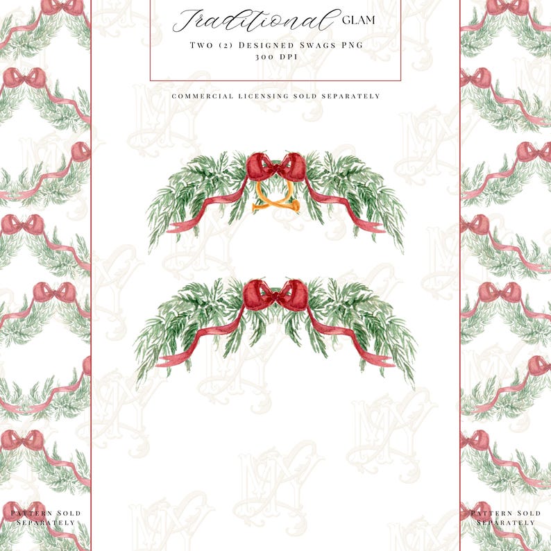 Traditional Glam Evergreen Swag Motifs Watercolor Illustration Clipart ...