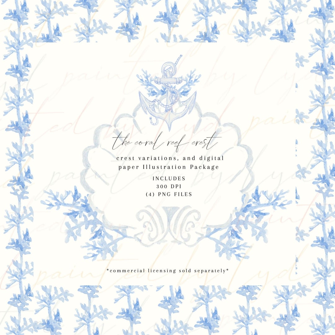 Coral Reef Crest - Digital Watercolor Illustration Package - Blue ...