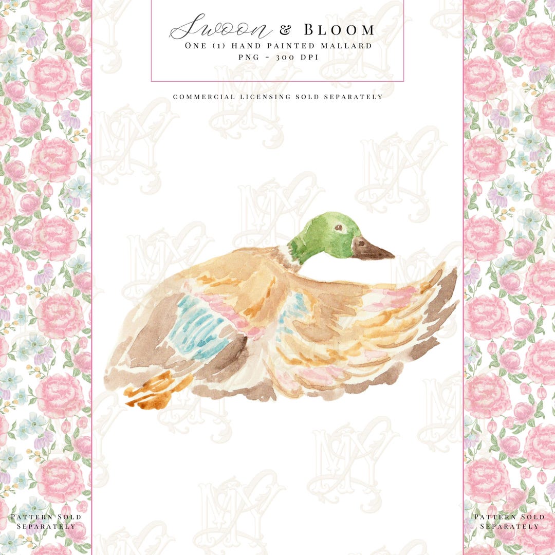 Swoon & Bloom Mallard Bird Illustration - Grandmillennial Watercolor ...