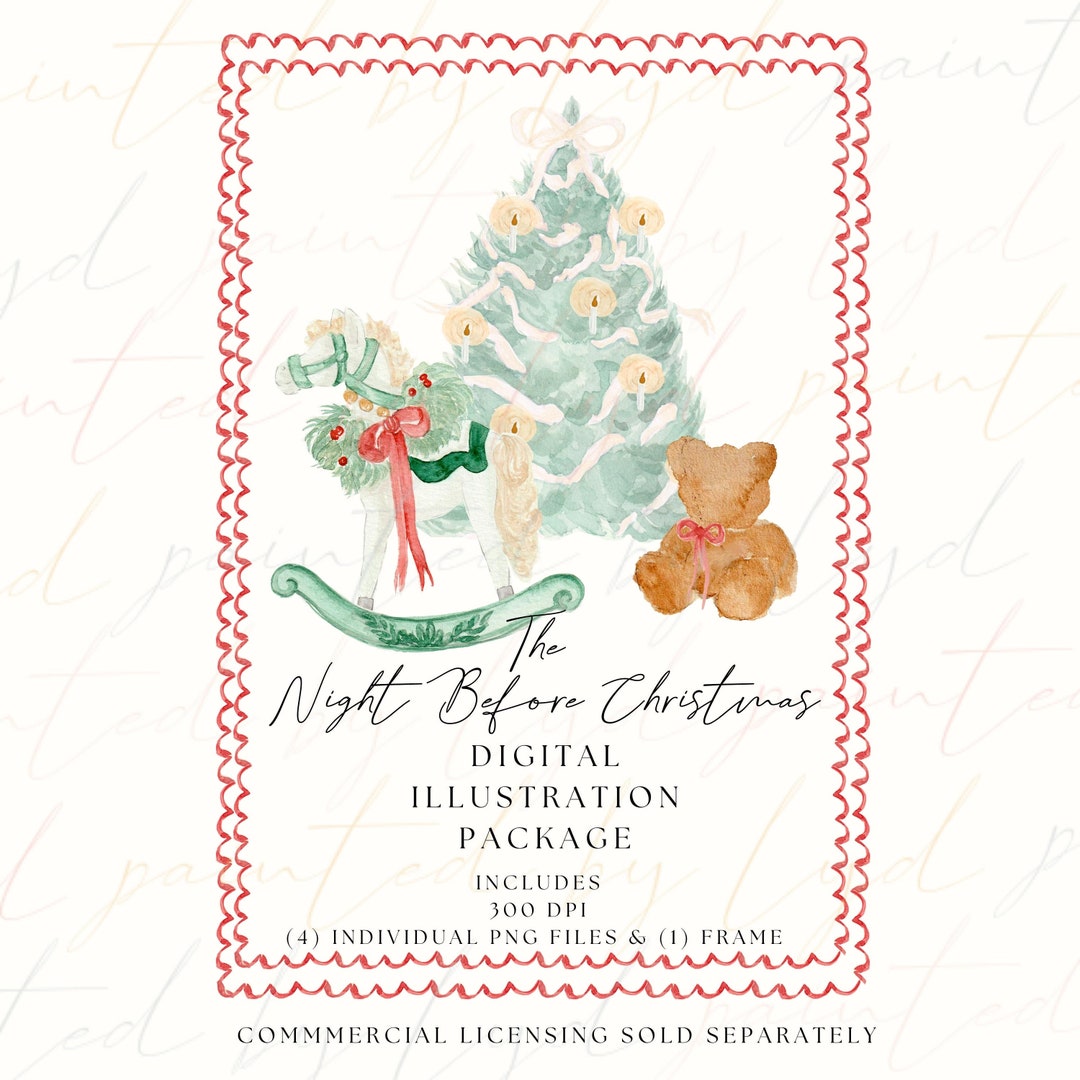 The Night Before Christmas- Digital Watercolor Illustration Package - Etsy