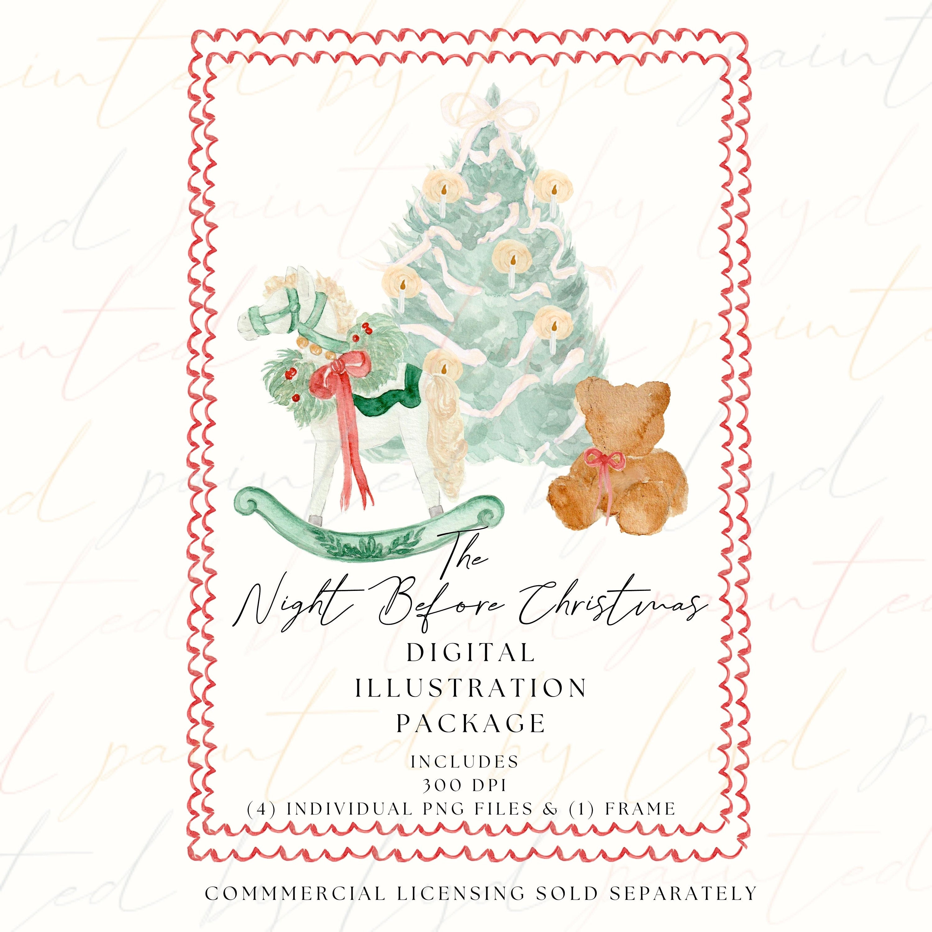 The Night Before Christmas- Digital Watercolor Illustration Package - Etsy