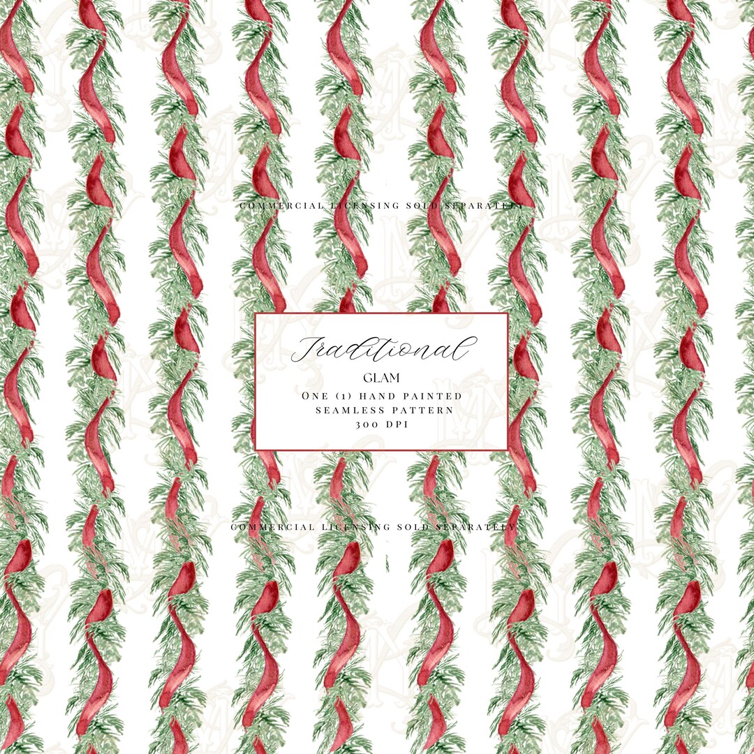 Traditional Glam Garland Pattern Watercolor Illustration Clipart - Etsy