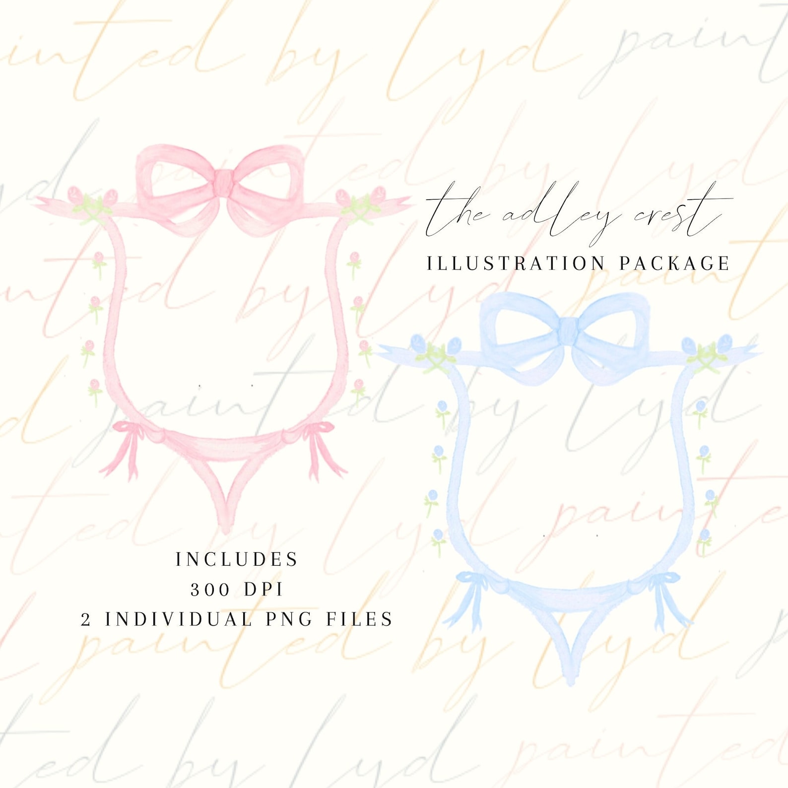 Adley Crest Pink Blue Hand-painted Watercolor PNG - Etsy