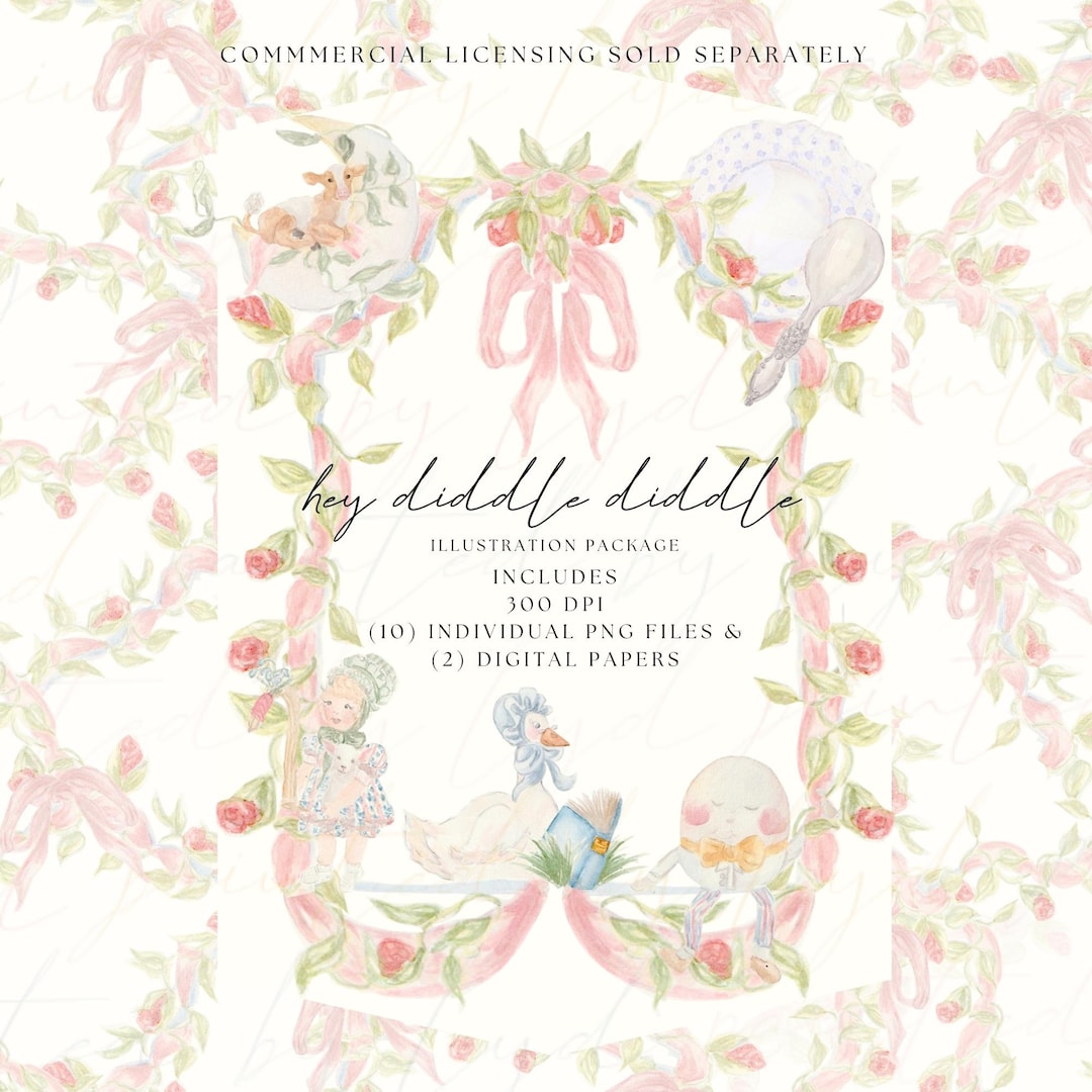 Hey Diddle Diddle - Digital Watercolor Illustration Package - Etsy