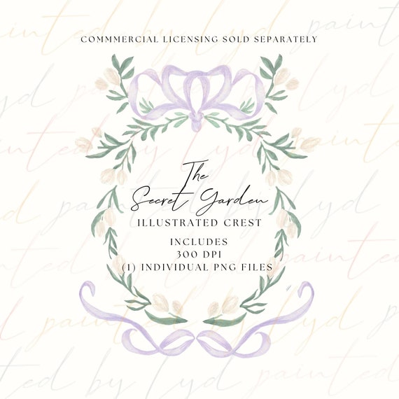 Secret Garden Crest Blue Pink Painted Watercolor PNG - Etsy