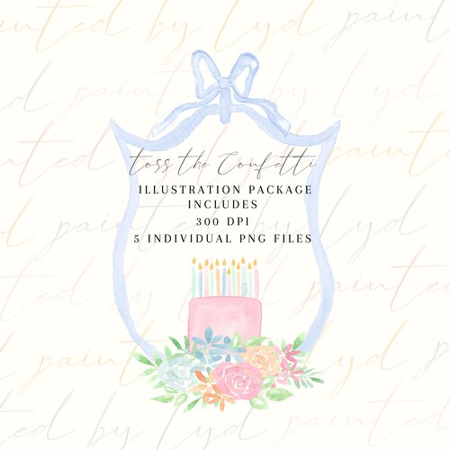 Adley Crest Pink Blue Hand-painted Watercolor PNG - Etsy