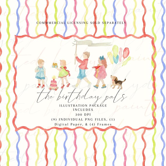 The Birthday Pals Digital Watercolor Illustration Package - Etsy