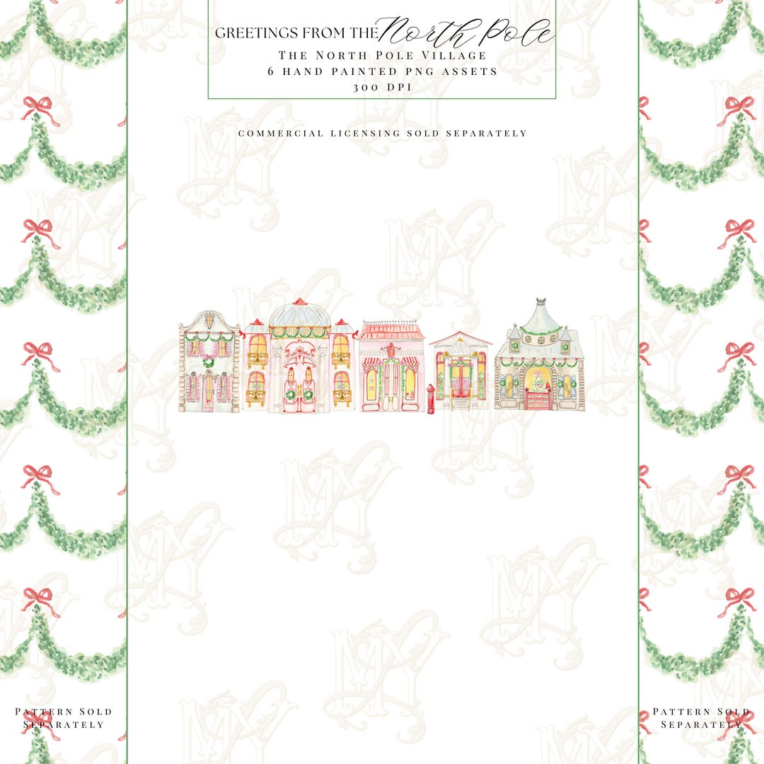 Greetings From the North Pole Village Pattern Watercolor Illustration ...