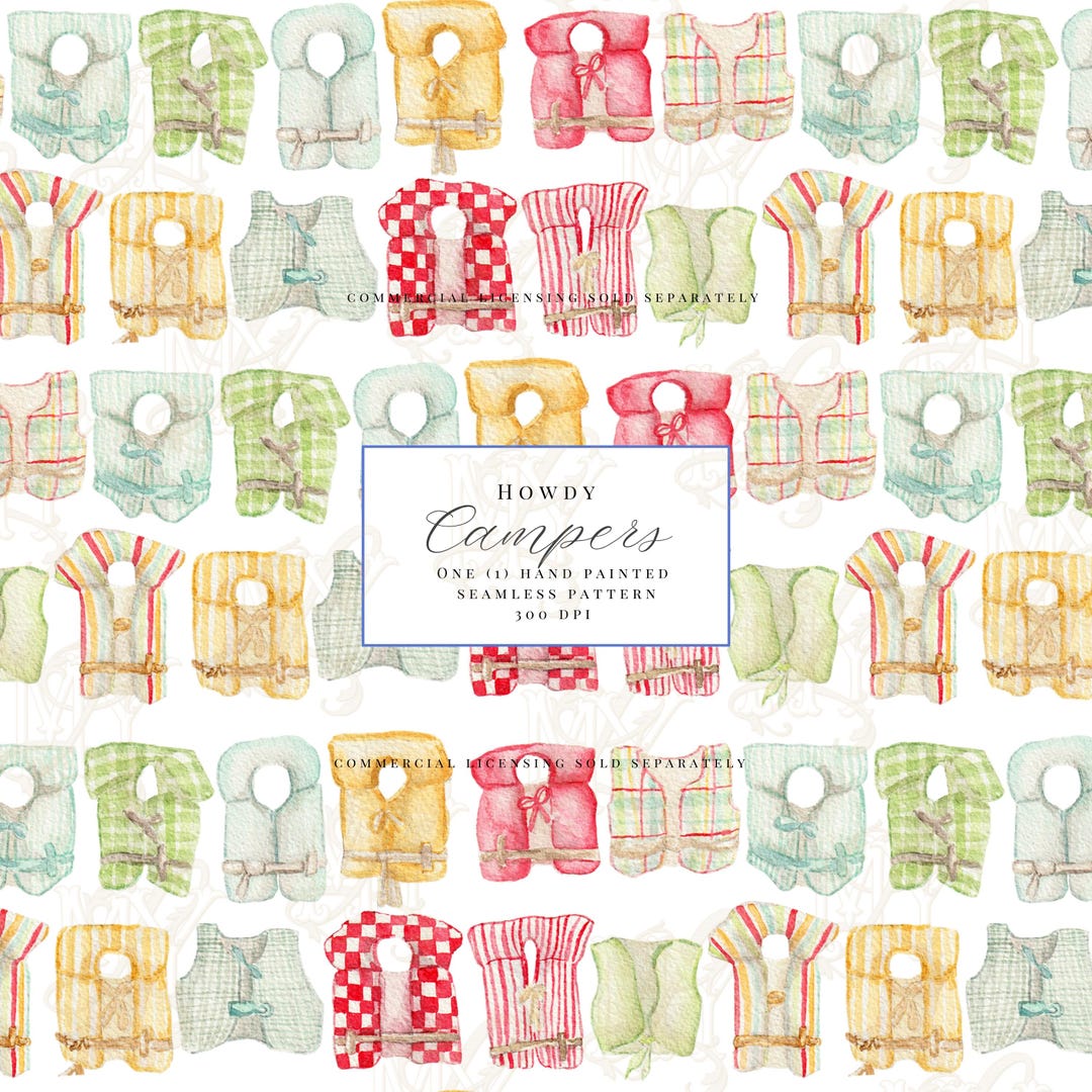 Life Jackets Seamless Pattern Watercolor Illustration Clipart File - Etsy