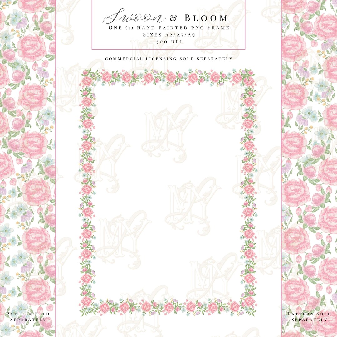 Pink Rose Bud Swoon & Bloom Florals Frame - Grandmillennial Watercolor ...