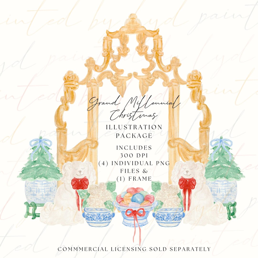 Grand Millennial Christmas- Digital Watercolor Illustration Package - Etsy